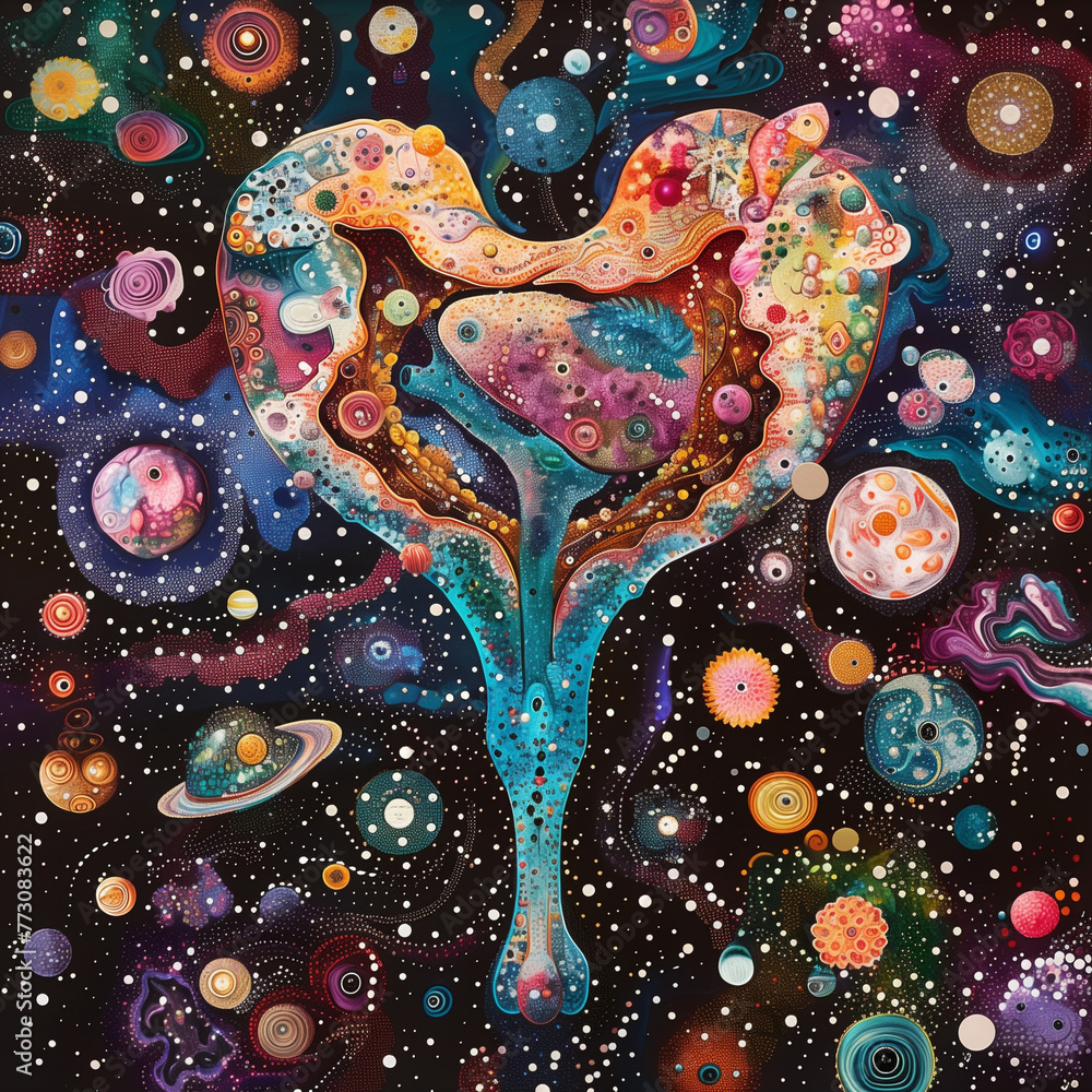 abstract image of a vagina. outer space, planets, moon and stars. snake ...