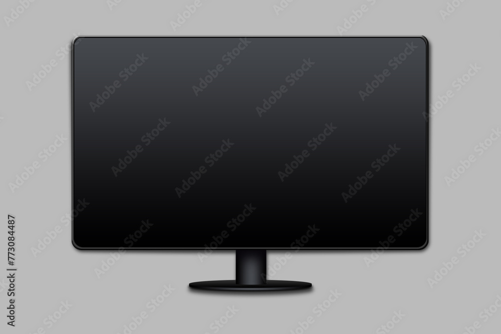 LCD TV screen isolated on white background. Black television panel ...