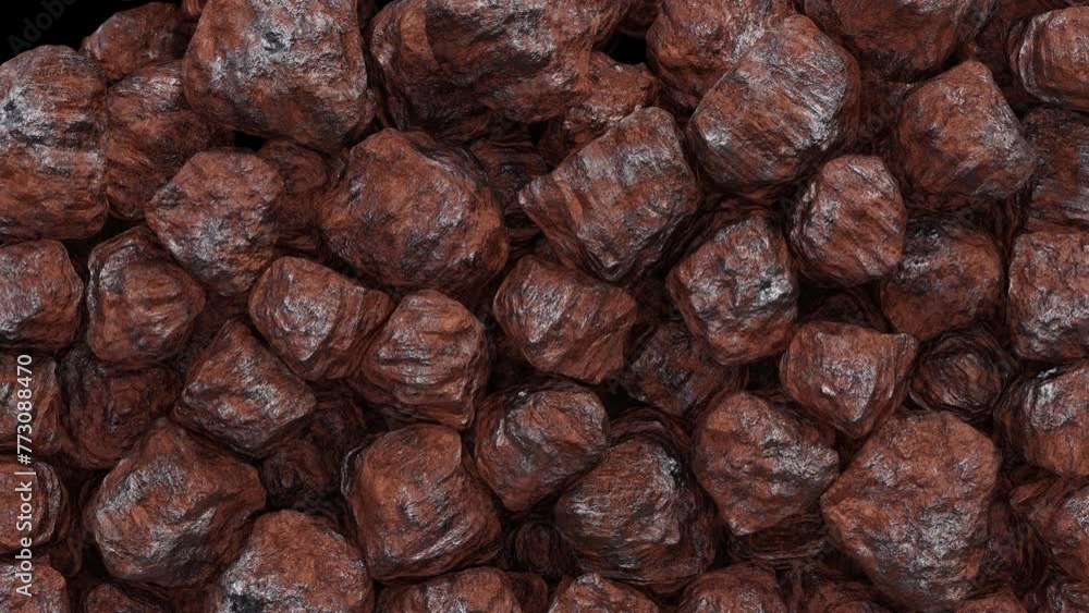 Realistic 3D animation of the hematite or haematite ore chunks aka as ...