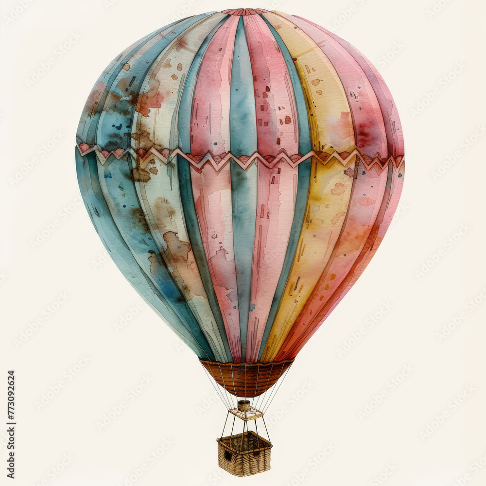 Dreamy pastel watercolor clipart of a single hot air balloon, floating ...