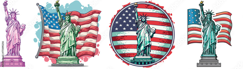 Vecteur Stock Statue of Liberty Clip Art - American Flag Background in ...