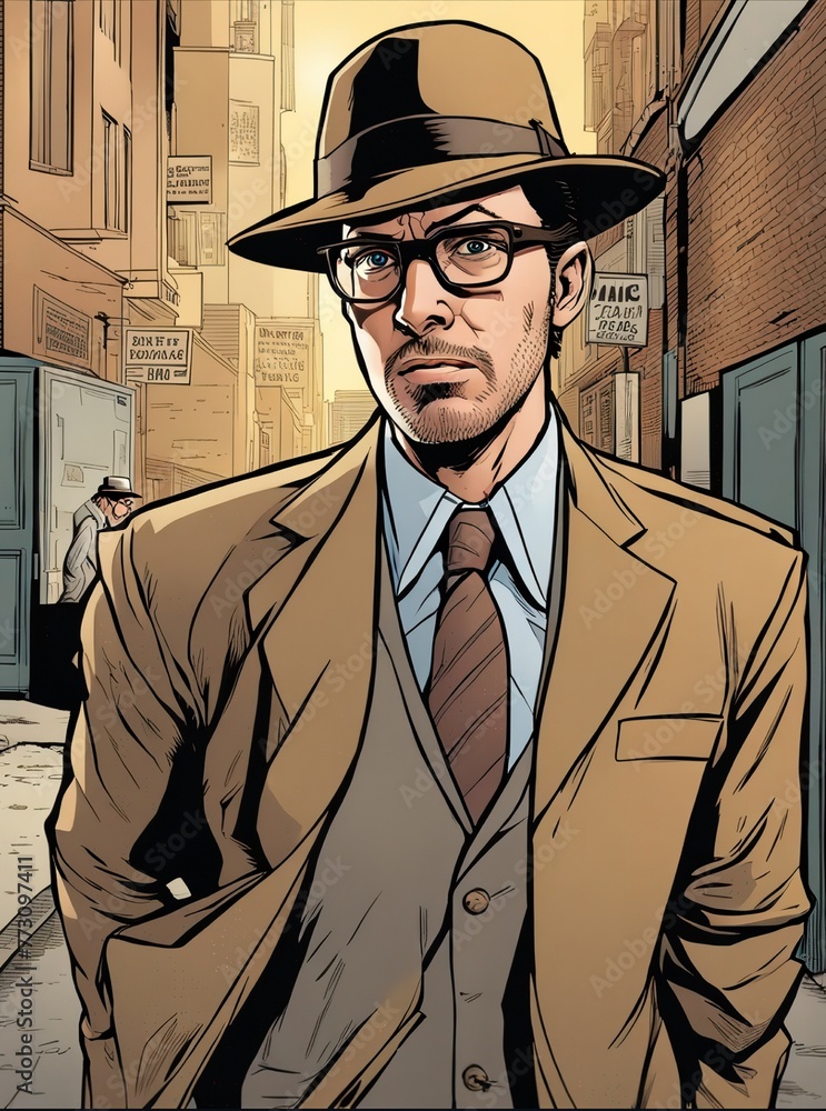 American detective comic book in 50s style, comic book character. ai ...