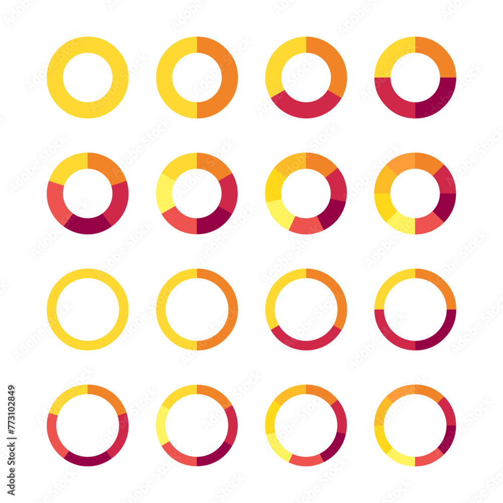 Pie charts diagrams. Set of different color circles isolated. Infographic element round shape ...