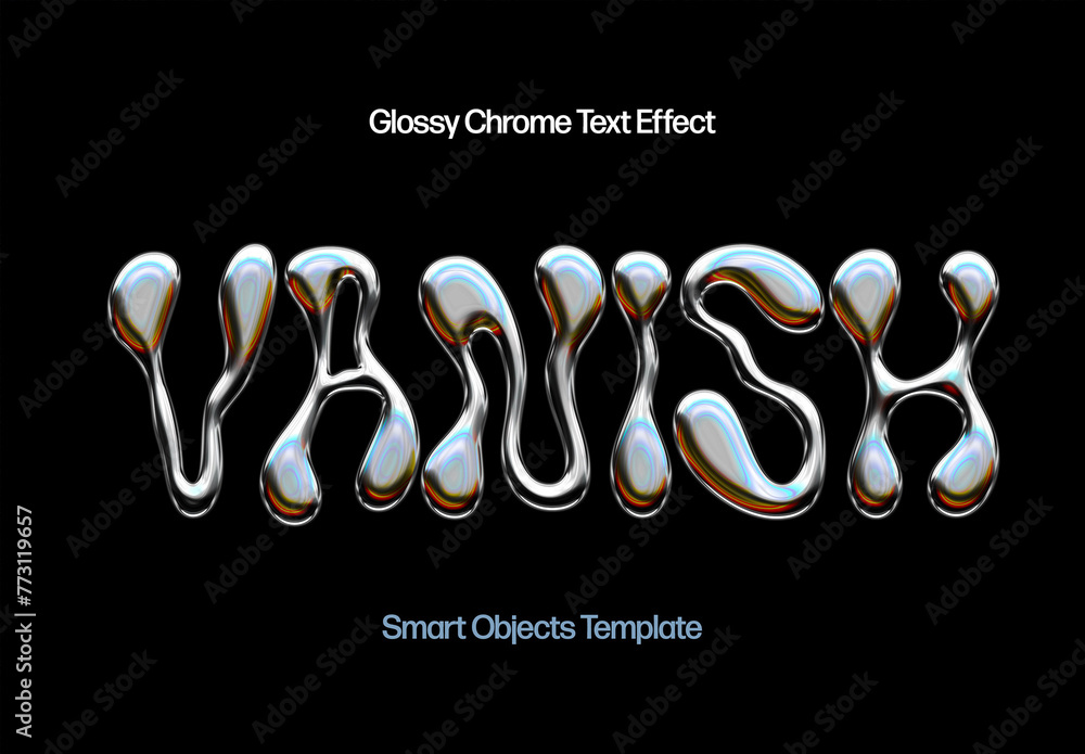 Glowing Liquid Chrome Text Effect Mockup Stock Template | Adobe Stock