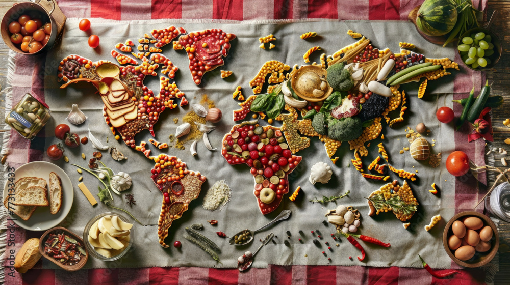 Discover the culinary artistry of a world map composed of edible ...