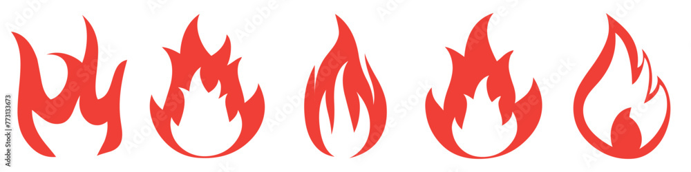 Fire red, flames icon set.Red hot fire / flame heat or spicy food ...