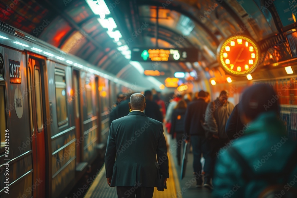 Subway Station Scene: A crowded subway platform packed with office ...