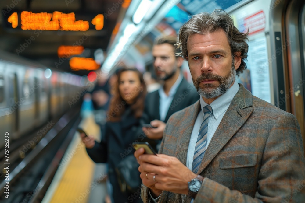 Subway Station Scene: A crowded subway platform packed with office ...