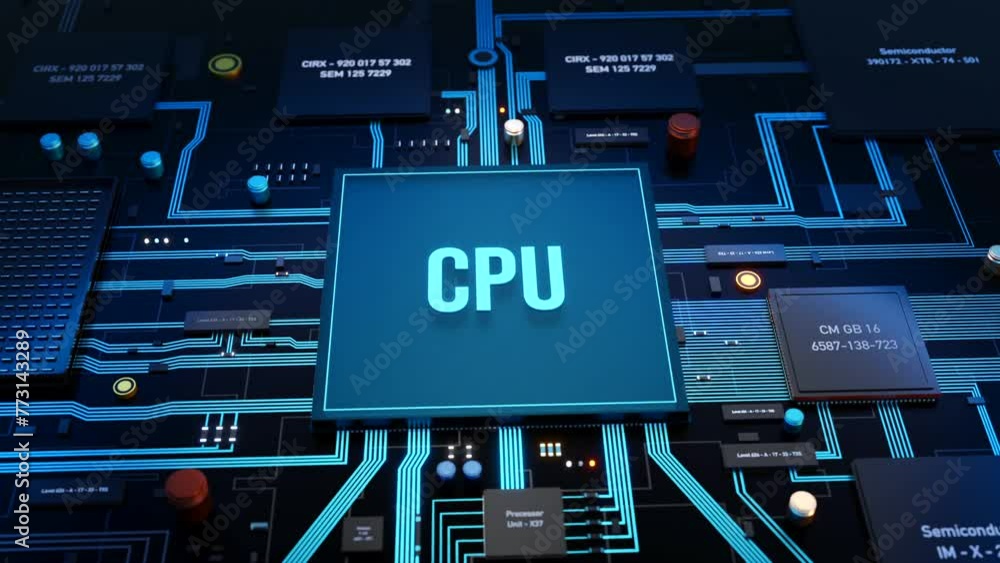 CPU on the motherboard, circuits and semiconductors. Transistor ...