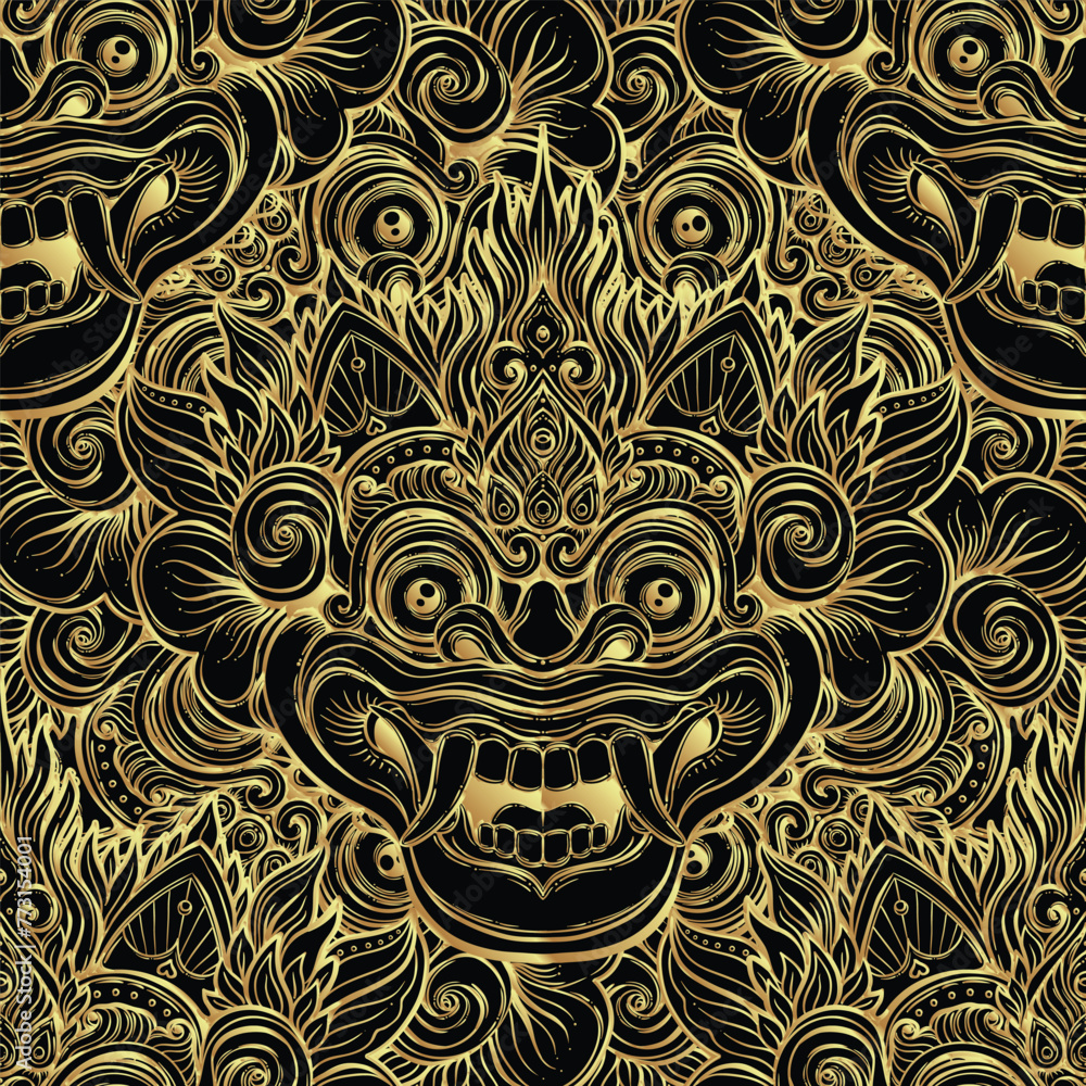 Barong. Traditional ritual Balinese mask. Vector decorative ornate ...
