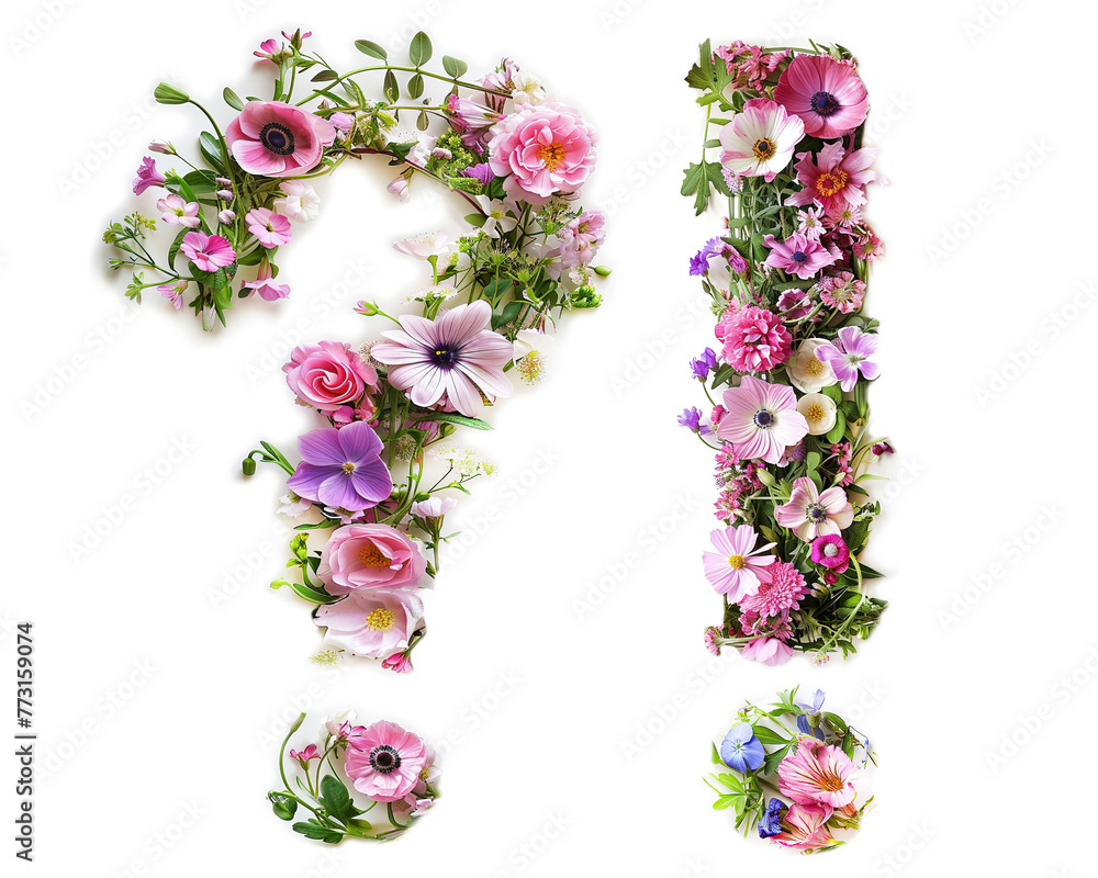 Flower font exclamation mark and question mark made of colorful floral ...