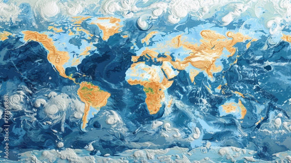 A dynamic map displaying global weather patterns and climate zones ...