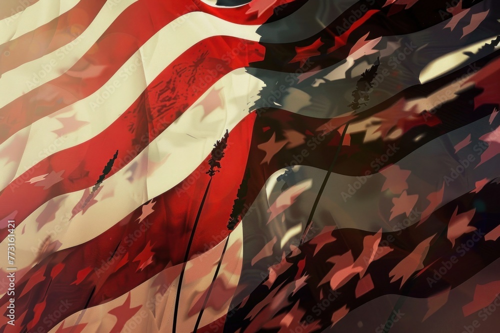 Abstract American flag overlay with floral elements for Memorial Day ...