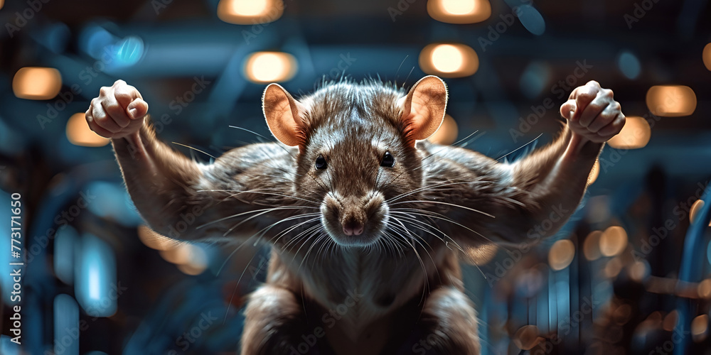 Muscular Gym rat flexing strong and pumped muscles in bodybuilding gym. generative ai Stock ...