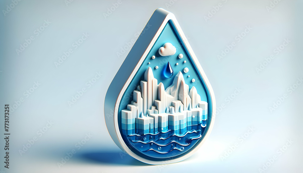 3d flat icon as Arctic Melt A droplet reflecting a melting iceberg ...