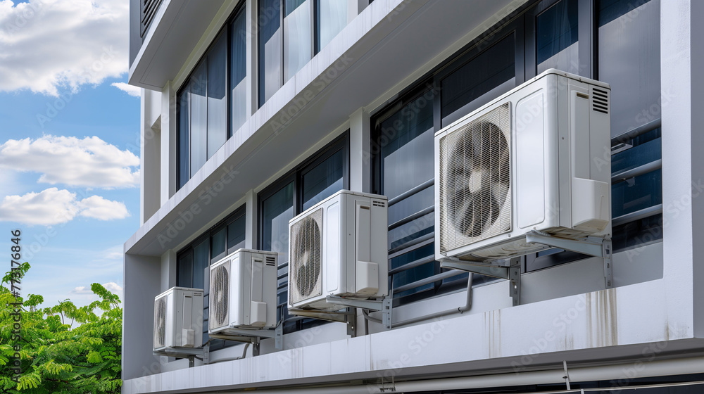 office building with air conditioning on the facade of the building ...