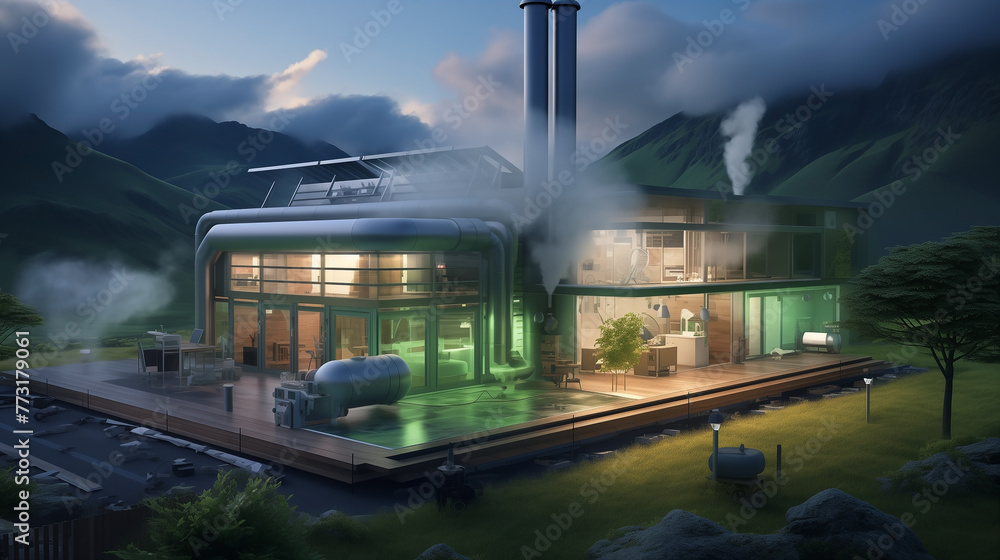 Geothermal power plant. Green energy - geothermal power station ...