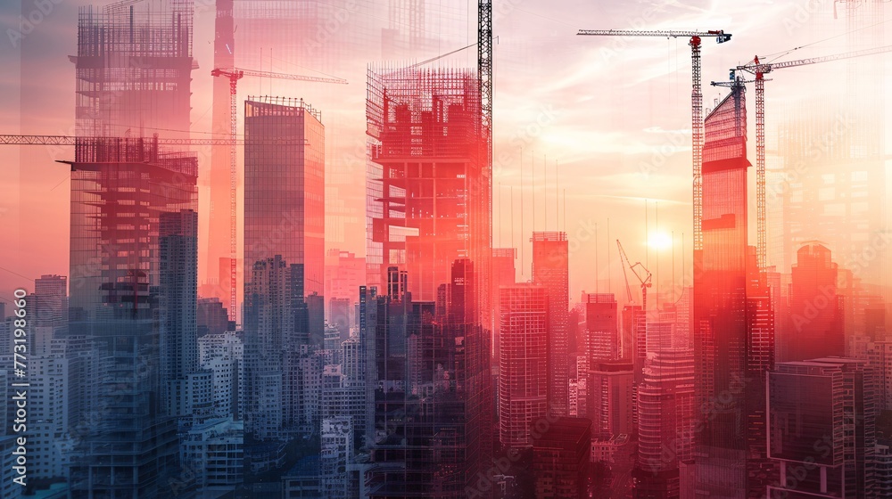 ภาพประกอบสต็อก A bustling cityscape with high-rise buildings at various ...