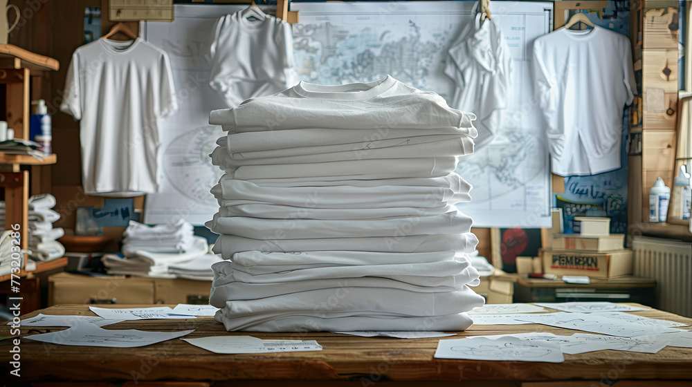 An artistic rendering of a pile of white t-shirts as seen through the ...