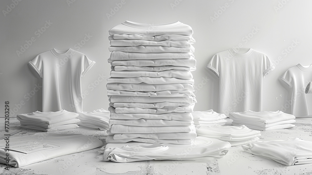 An artistic rendering of a pile of white t-shirts as seen through the ...