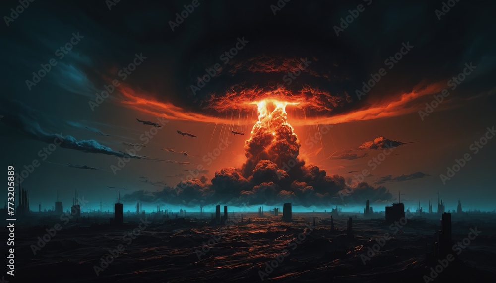 images of nuclear war, a massive nuclear explosion, blue orange, the ...
