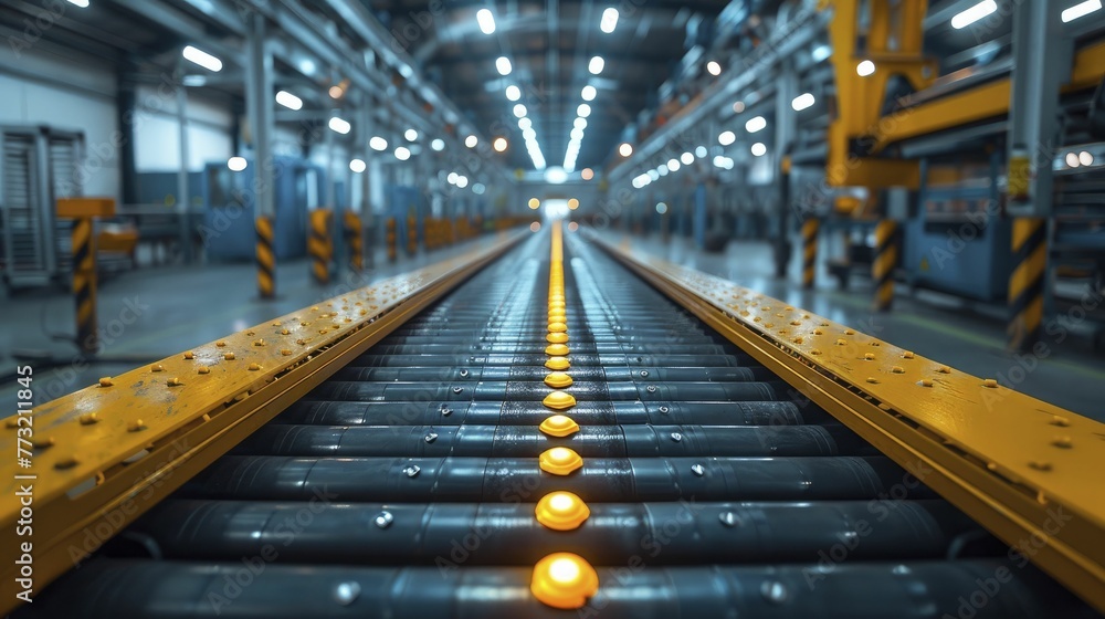 Imagining a factory conveyor belt as a treadmill in a bustling ...