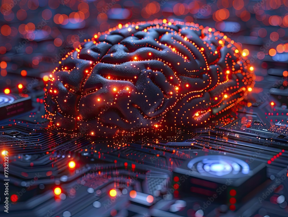 Explore the futuristic fusion of a human brain's digital interfaces ...