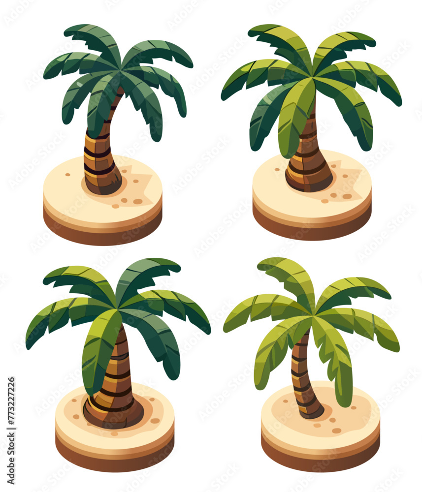 Isometric Palm Trees on a Sandy Beach, Summer Vaction, Paradise Islands ...