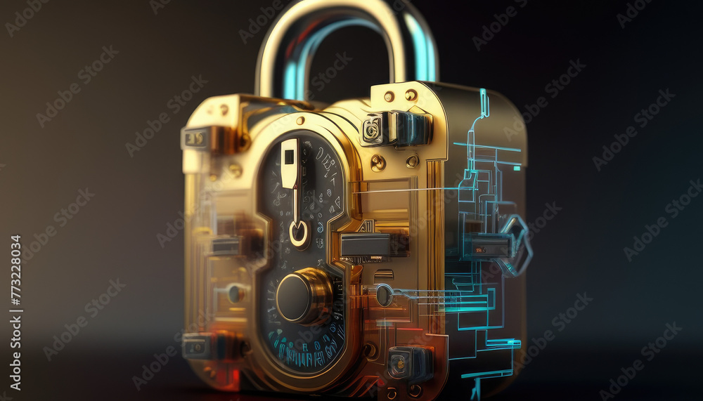 Lock on circuit pattern. Binary code lock, Big data and Cybersecurity ...
