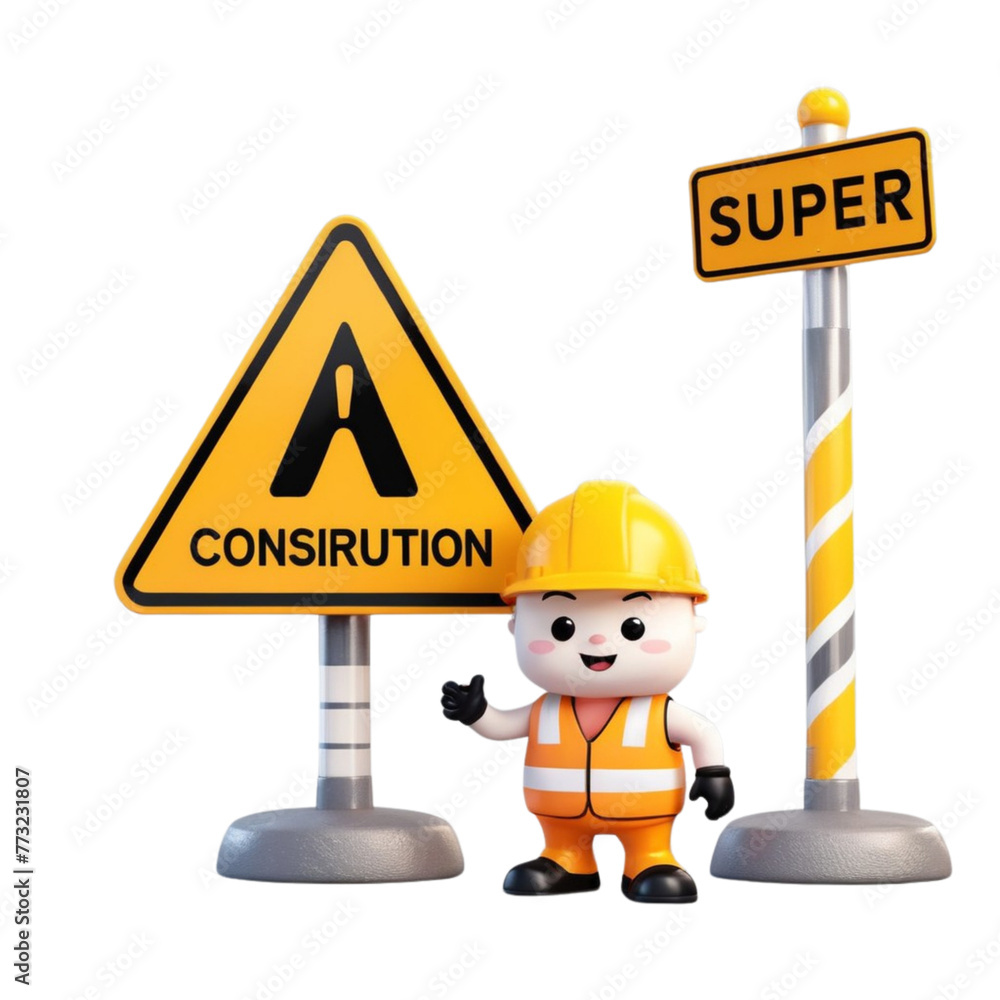 3d under construction road sign on Isolated transparent background png ...