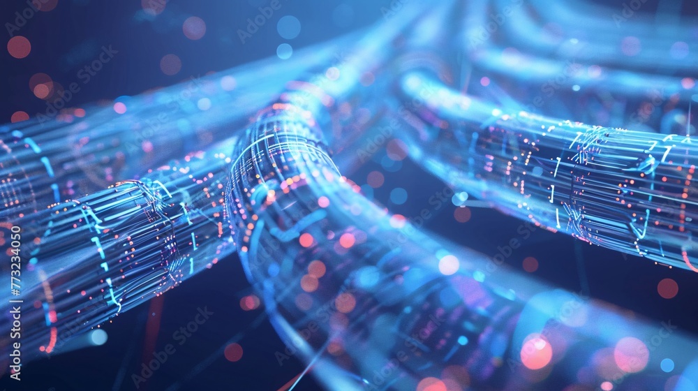 A close-up of network cables against a fiber optical background ...