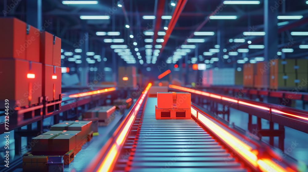 In a high-tech logistics center, an augmented reality VFX visualization ...