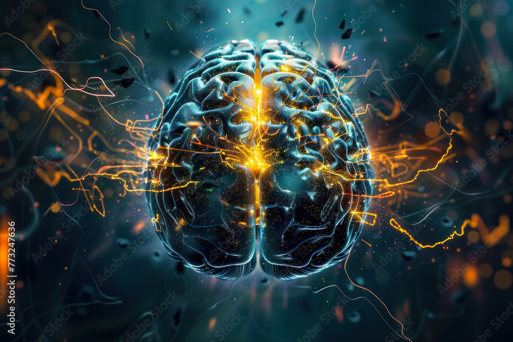 Electrifying art of a fully lit brain showcasing a high-energy ...