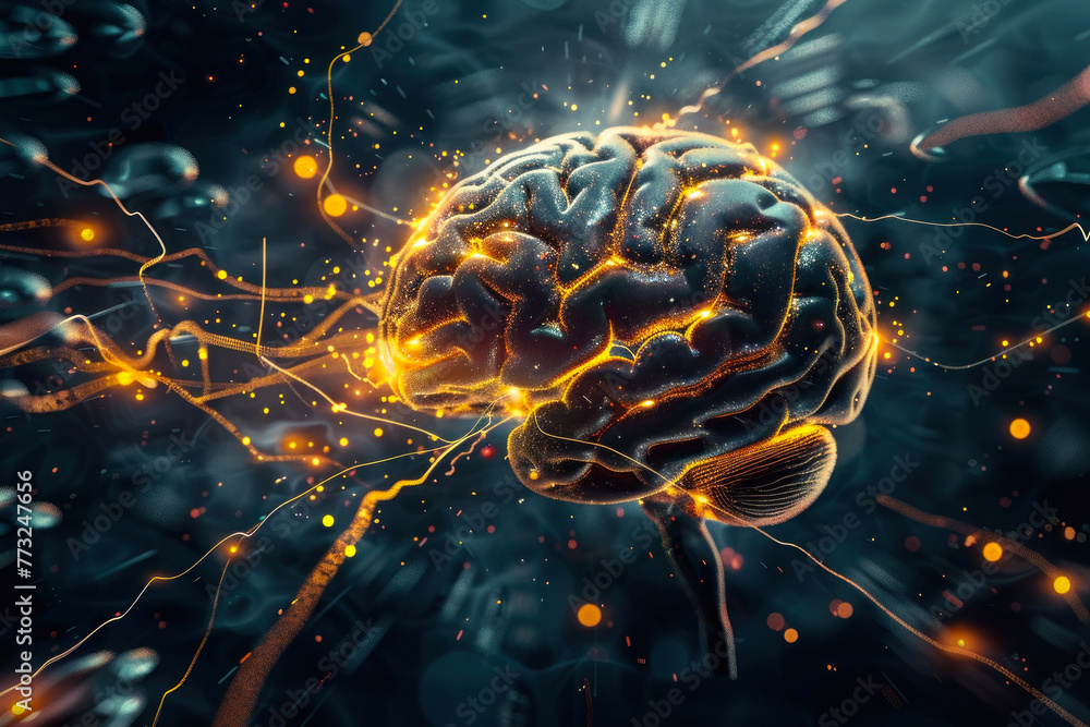 This stunning image showcases a digitally enhanced brain with glowing ...