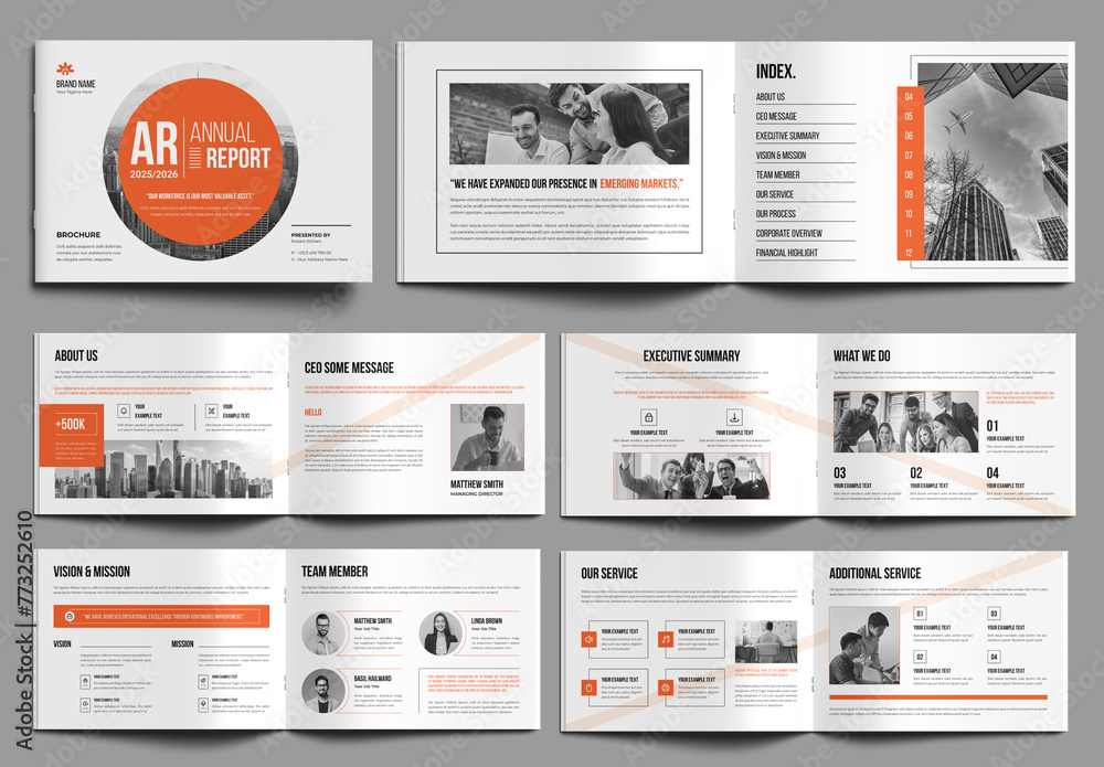 Landscape Annual Report Layout With Orange Accents Stock Template ...