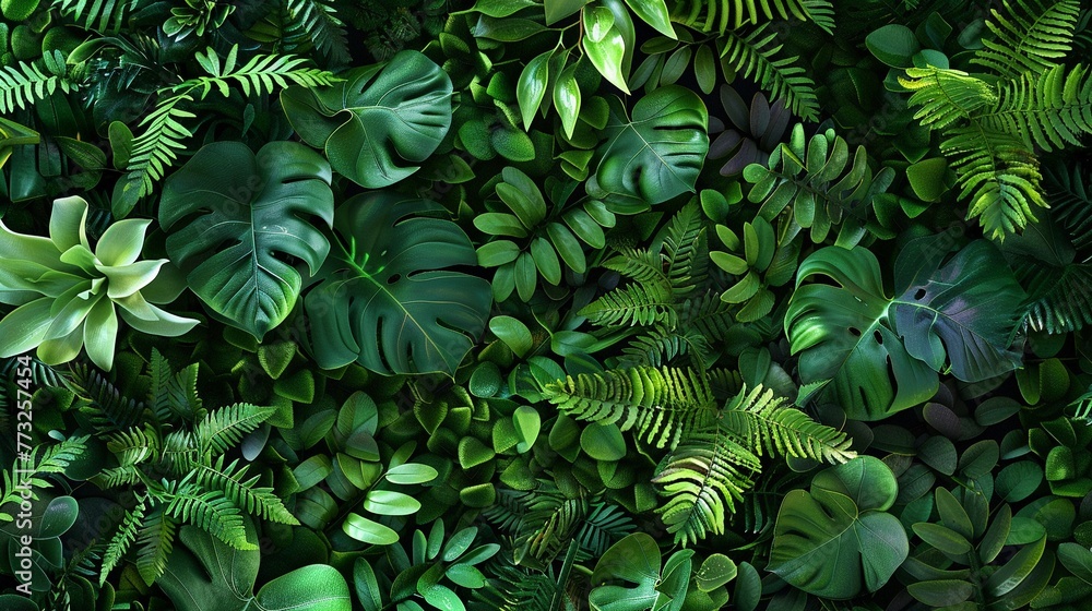 Lush Greenery Design a pattern showcasing lush green foliage, including ...