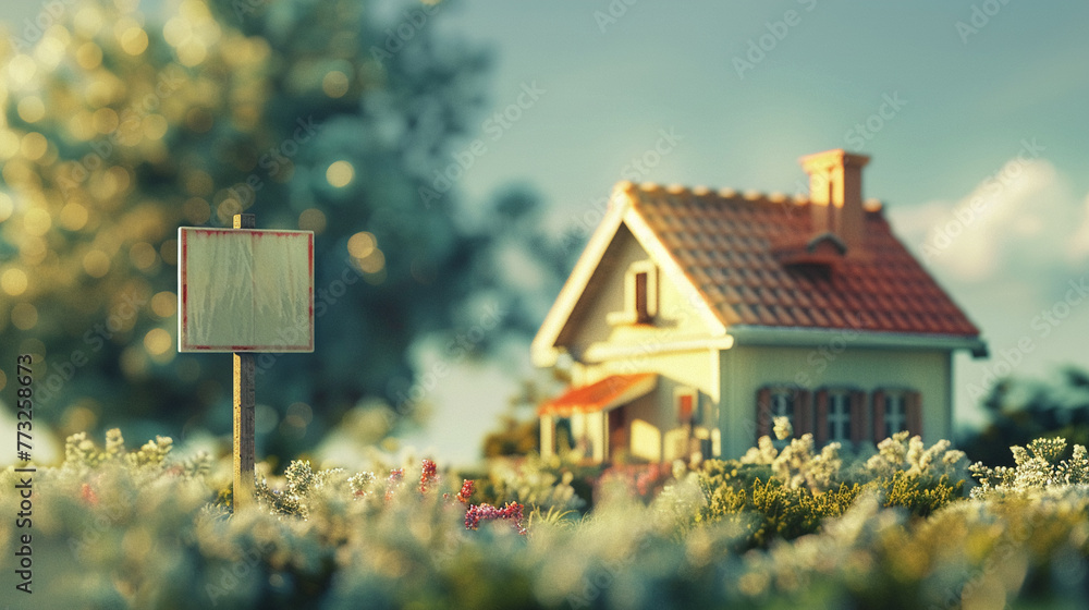 for sale sign at house background. House for sale. Country estate. Sale ...