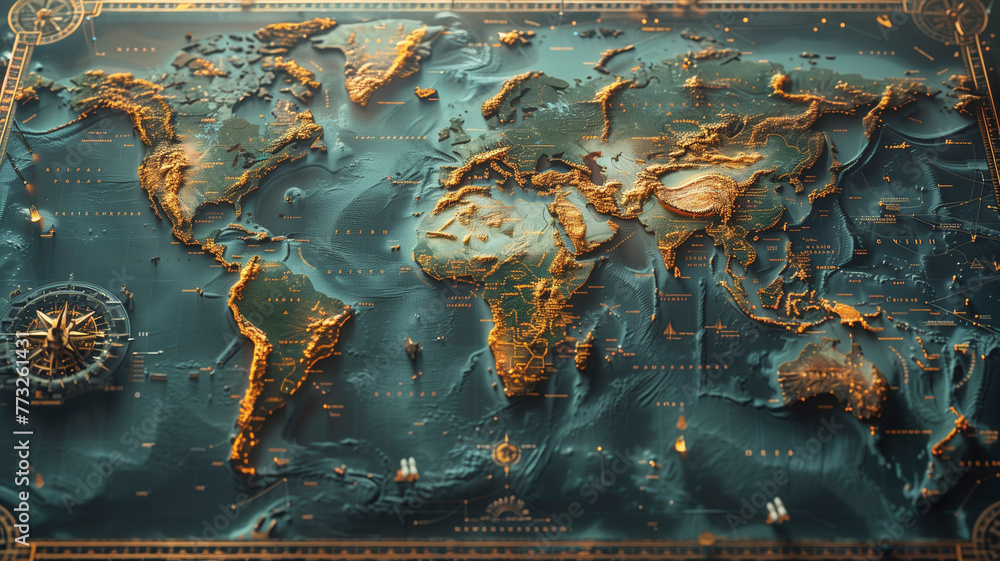 A geopolitical map with each nation formed by its famous landmarks and ...