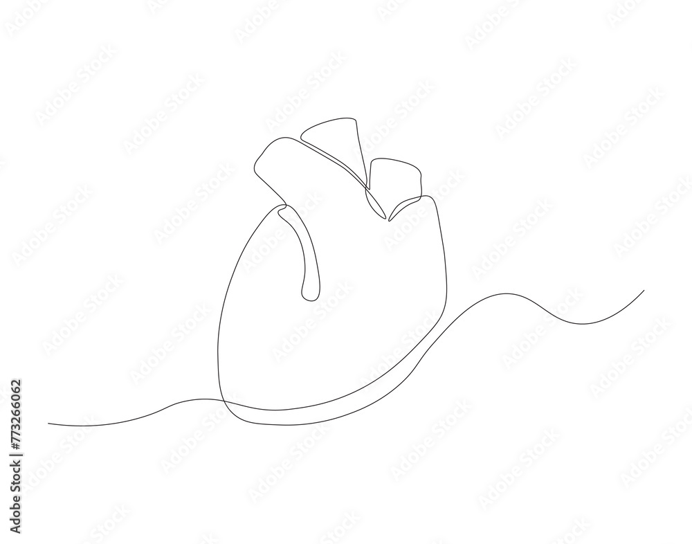 Continuous one line drawing of human heart organ. One line of ...
