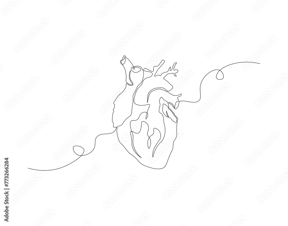 Continuous one line drawing of human heart organ. One line of ...