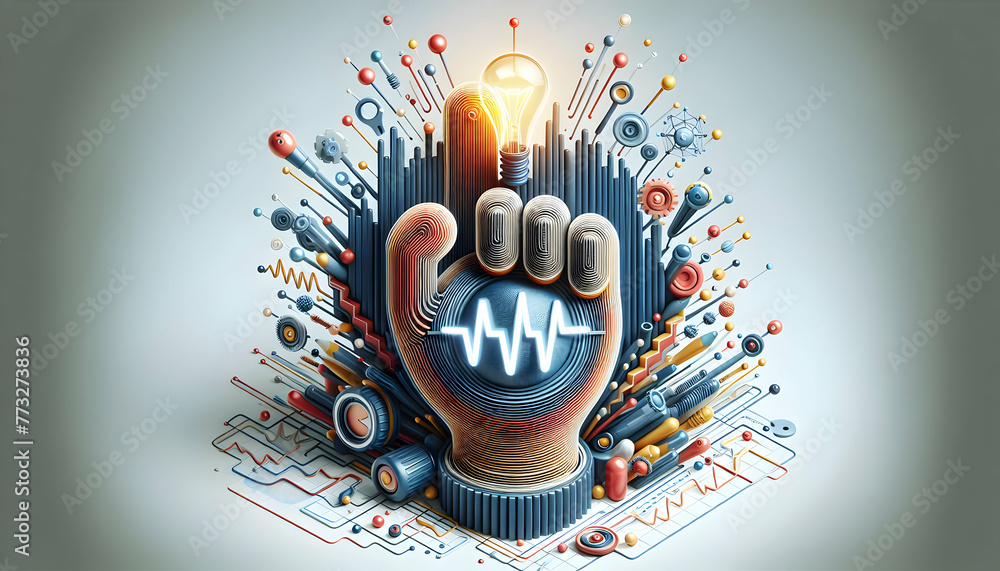 3d flat icon as Innovation Pulse Hand with pulsating abstract lines ...