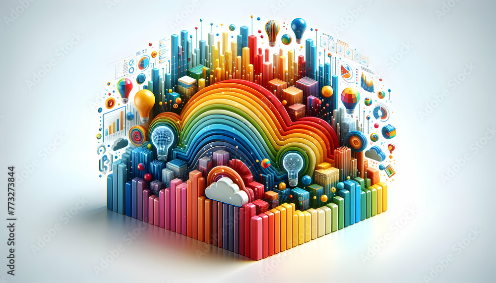 3d flat icon as Innovation Spectrum Colorful digital grid representing ...