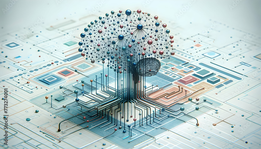 3d flat icon as Neural Interface Abstract digital grid mimicking the complexity of neural ...