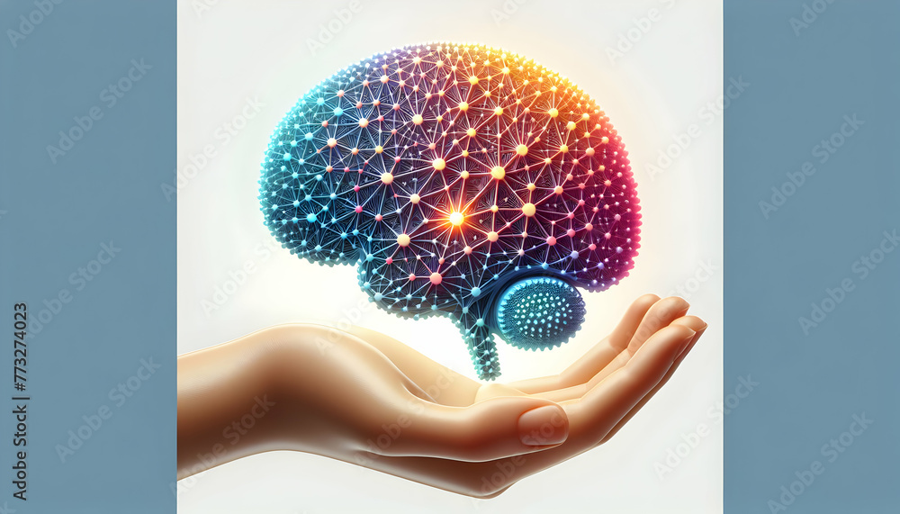 3d flat icon as Neural Interface Abstract digital grid mimicking the complexity of neural ...