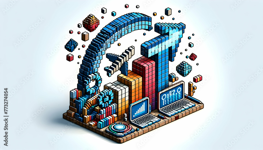 3d flat icon as Pixelated Progress Pixel style digital grid ...