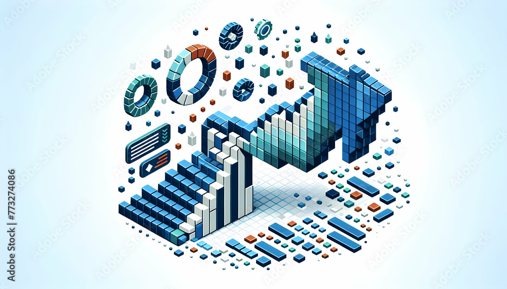 3d flat icon as Pixelated Progress Pixel style digital grid ...