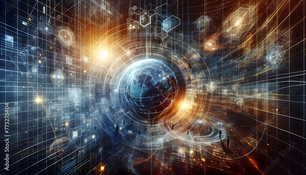 Digital Synergy Abstract grids overlaying symbolizing interconnected ...