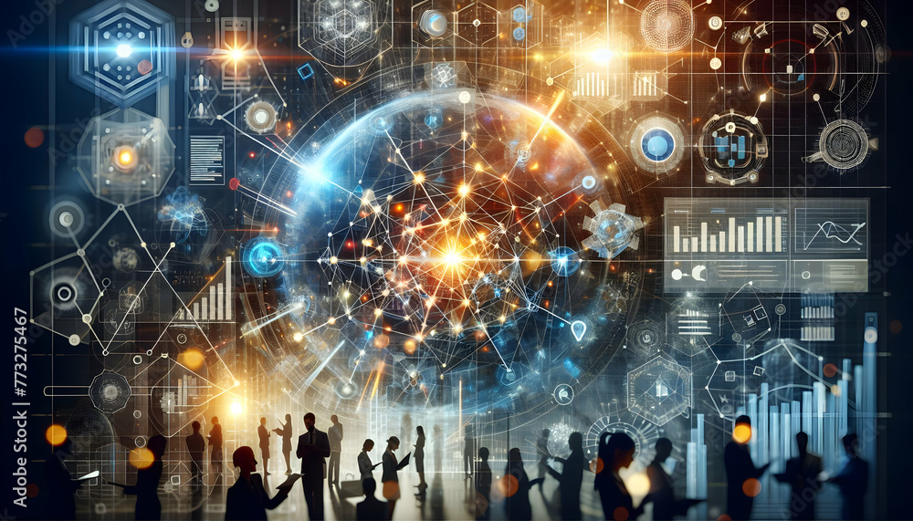 Digital Synergy Abstract grids overlaying symbolizing interconnected ...