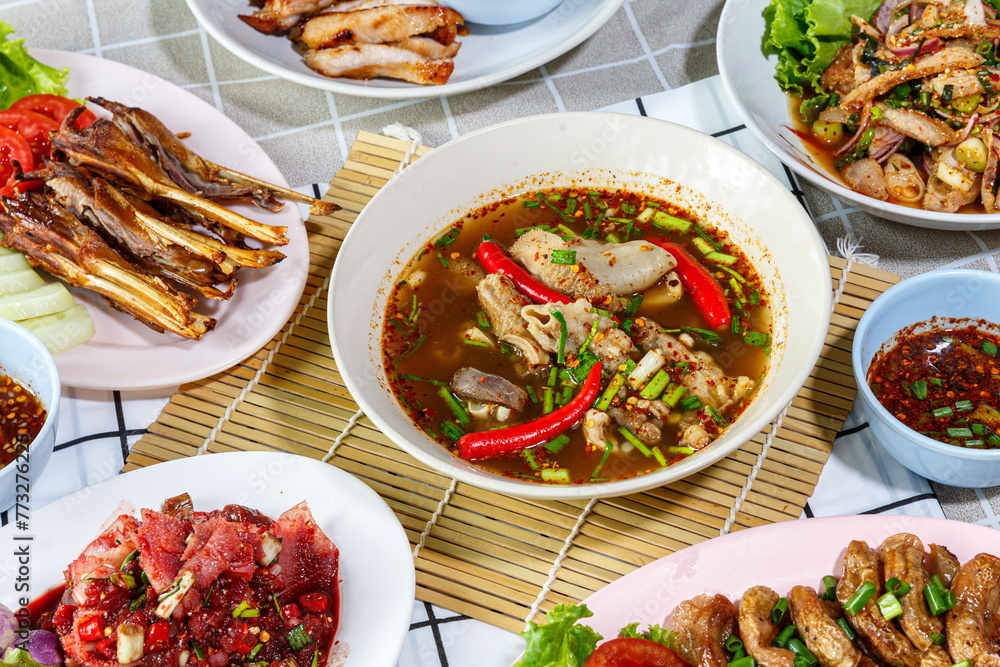 Delicious Thai Clear Spicy Hot and Sour Soup with Beef Entrails. Tom ...