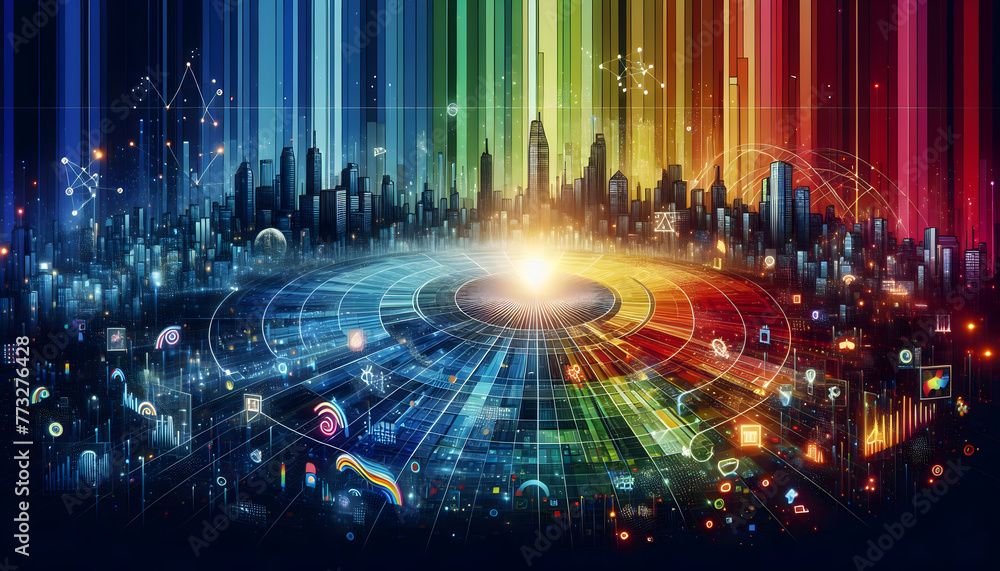 Innovation Spectrum Colorful digital grid representing the spectrum of ...